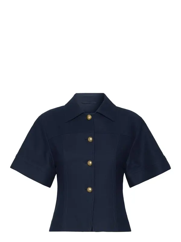 Max Mara Cotton Slim-fit Button-detailed Jacket - Navy