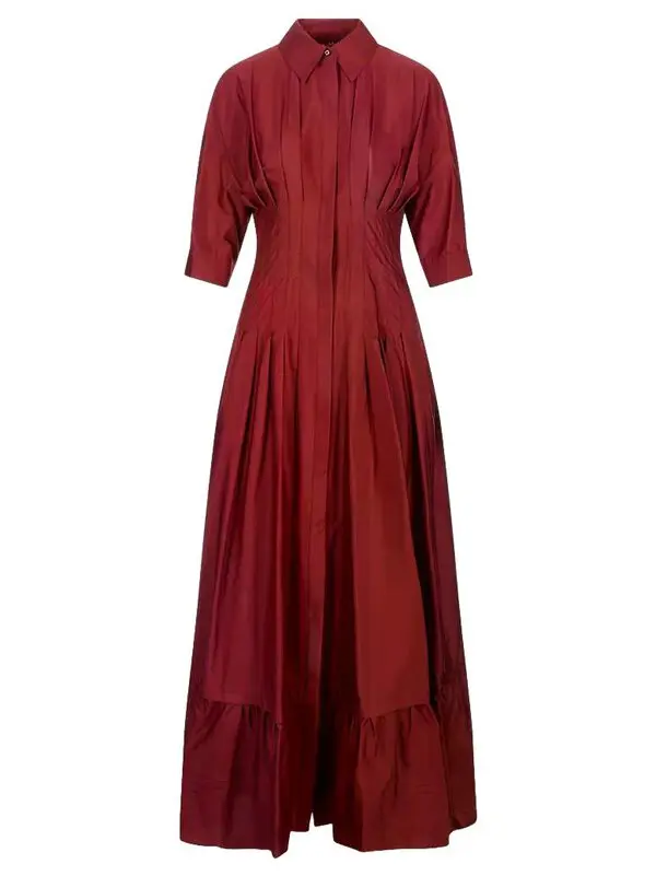 Max Mara Cera Pleated Maxi Dress - Red