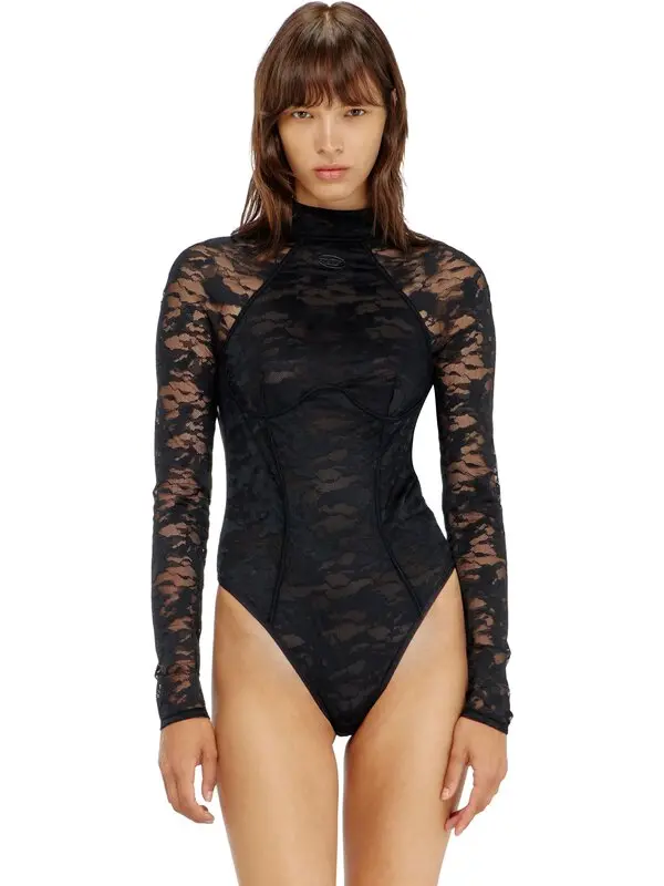 DIESEL® Long-sleeve Lace Bodysuit With Open Back - Black