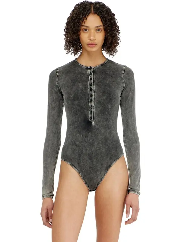 DIESEL® Cotton Bodysuit With Buttoned Front And Washed Effect - Grey