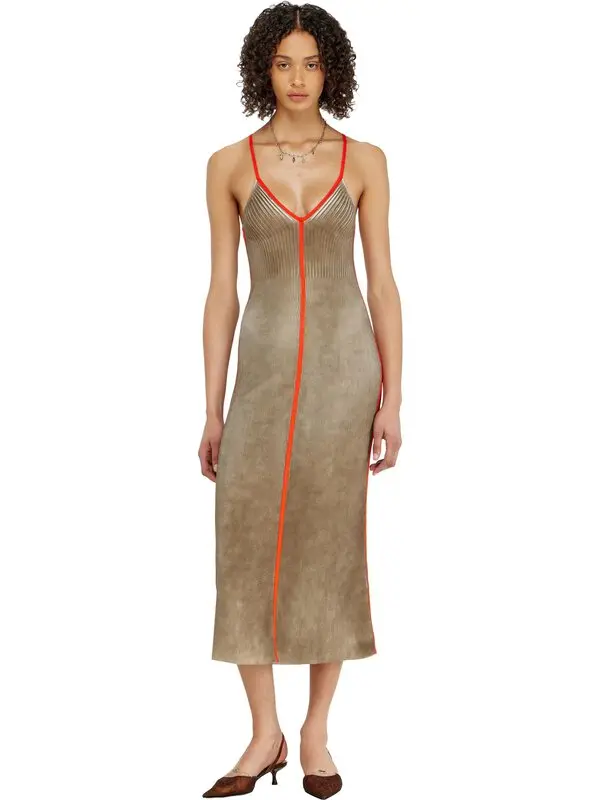 DIESEL® Rib-knit Midi Cami Dress With Contrast Bands - Multicolor