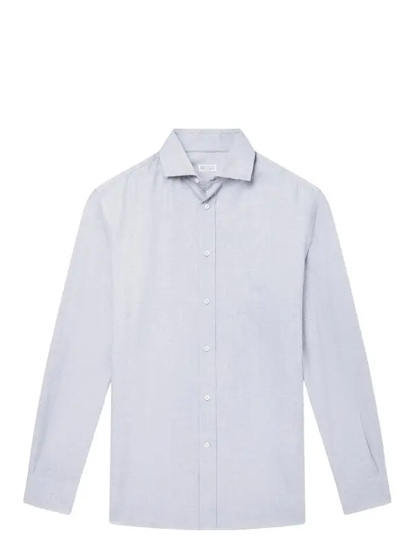 Brunello Cucinelli Herringbone Cotton And Lyocell-blend Shirt - Gray