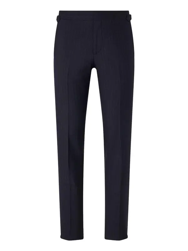 LARDINI Tailored Striped Wool Trousers - Navy