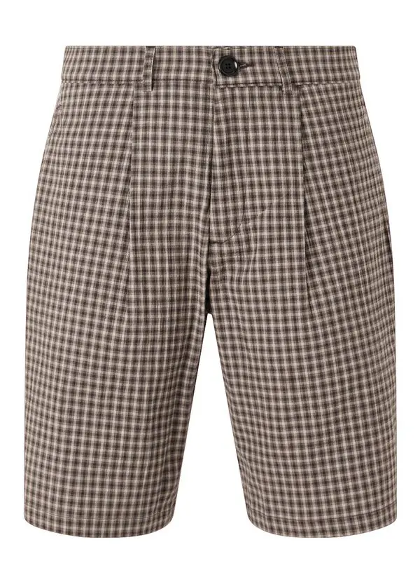 Oliver Peoples Leaman Pleated Checked Cotton-blend Shorts - Brown