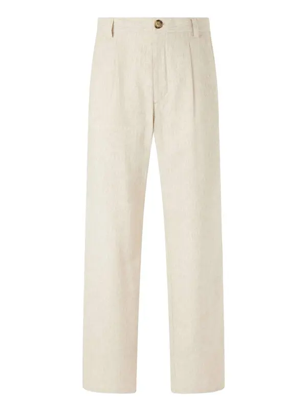 Oliver Peoples Morton Pleated Cotton And Linen-blend Trousers - Ecru
