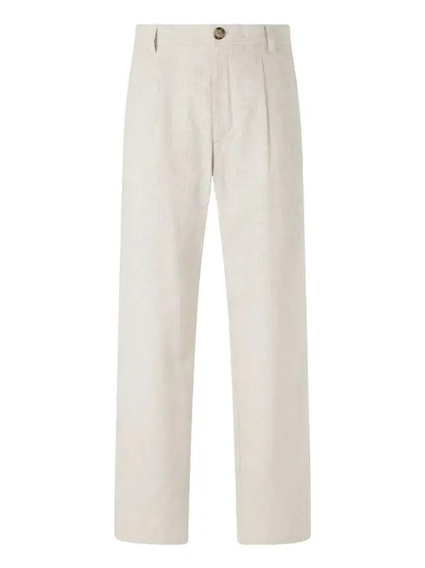 Oliver Peoples Morton Straight-leg Pleated Cotton And Linen-blend Trousers - Neutrals