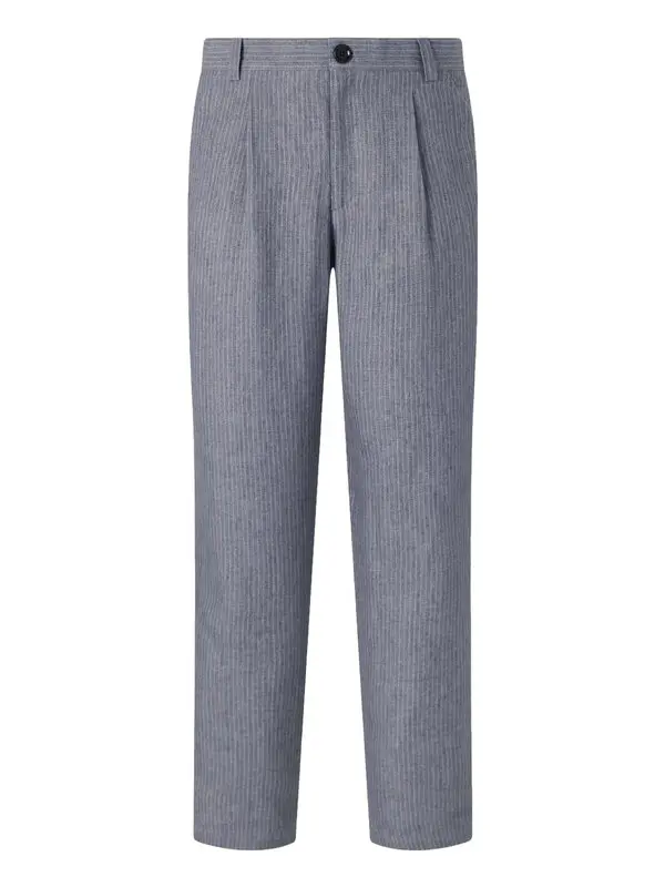 Oliver Peoples Morton Straight-leg Pleated Striped Linen Trousers - Gray