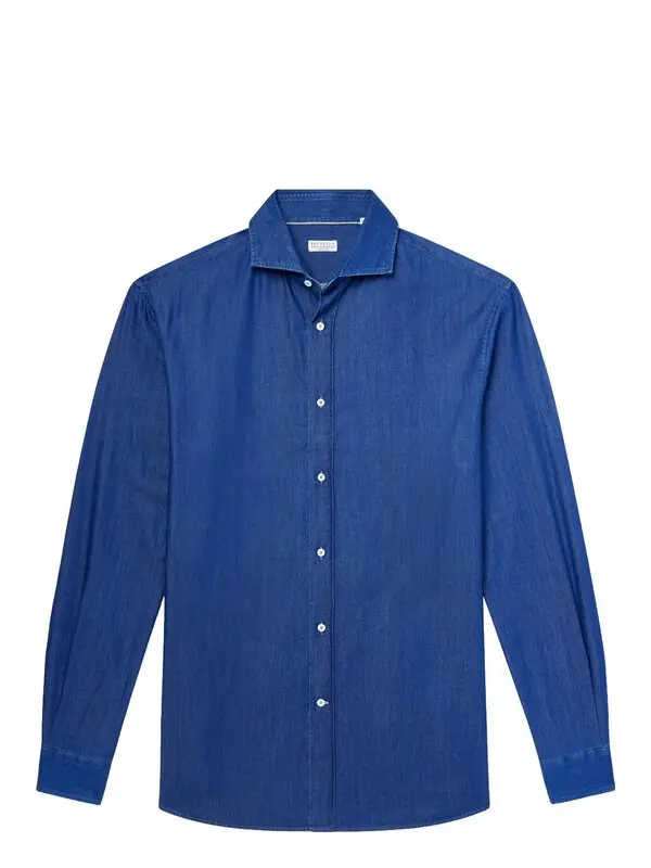 Brunello Cucinelli Cutaway-collar Cotton-chambray Shirt - Blue