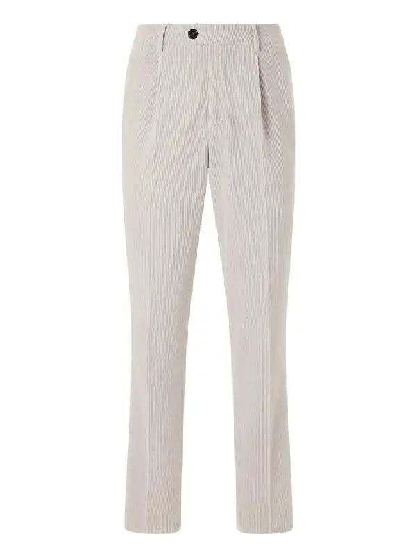 Brunello Cucinelli Tapered Pleated Cotton-corduroy Trousers - Neutrals