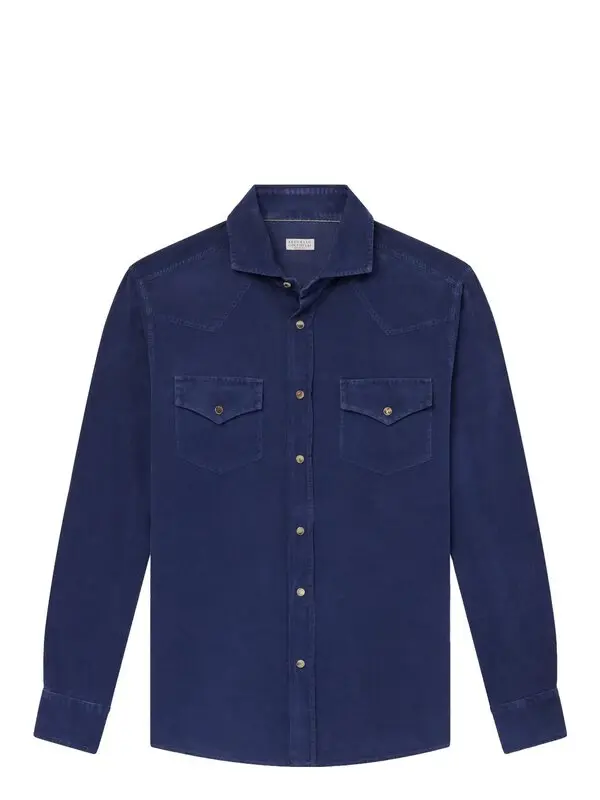 Brunello Cucinelli Cutaway-collar Cotton-corduroy Western Shirt - Blue