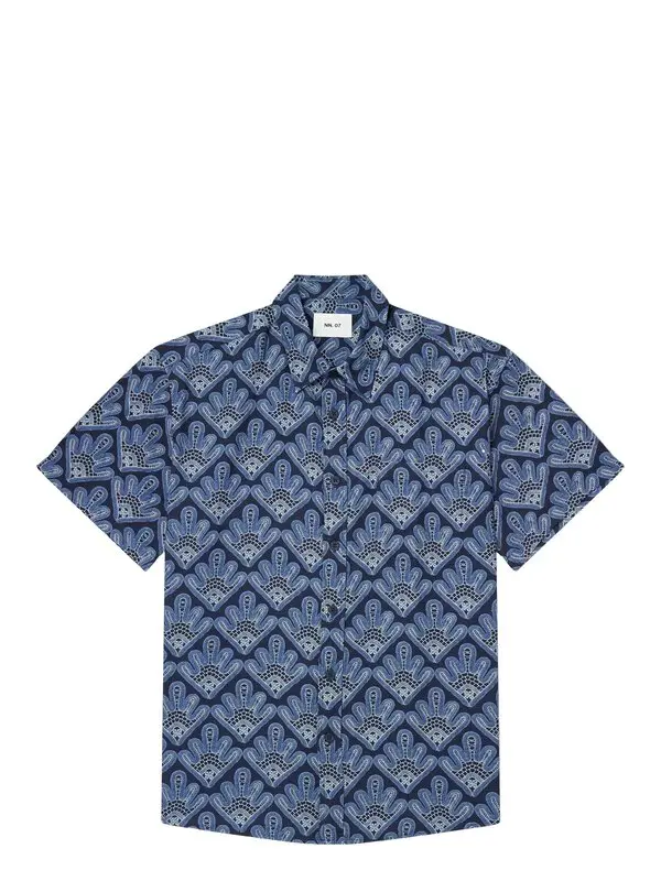 Nn07 Deon Printed Woven Shirt - Navy