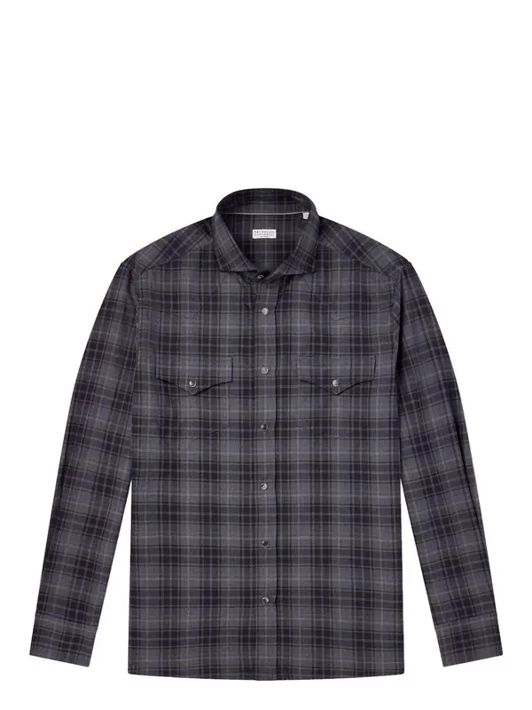 Brunello Cucinelli Checked Cotton-flannel Shirt - Gray