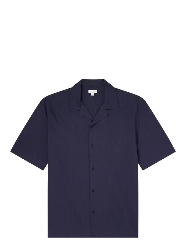 Sunspel Camp-collar Textured-cotton Shirt - Blue