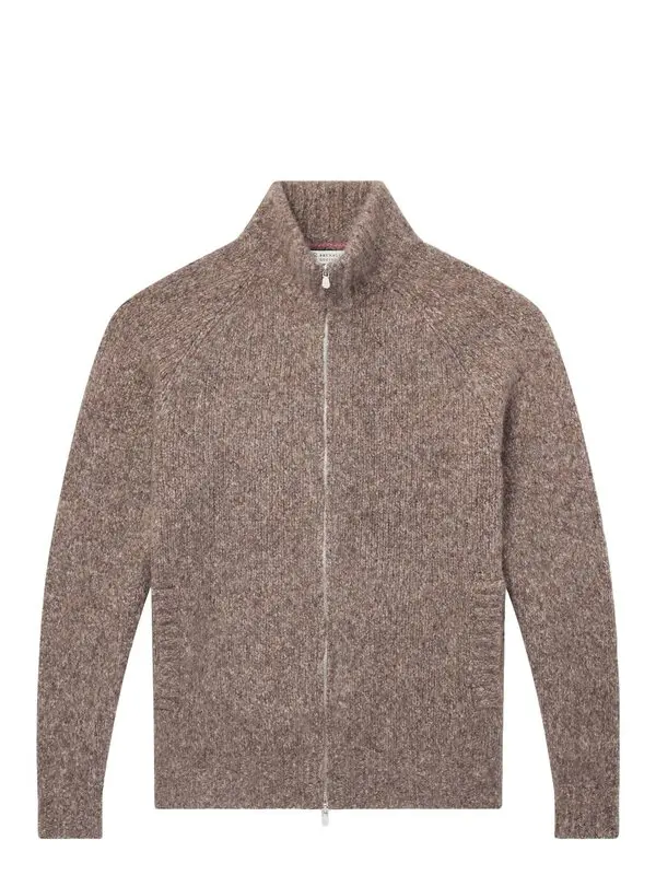 Brunello Cucinelli Brushed Cashmere And Silk-blend Zipped Sweater - Brown