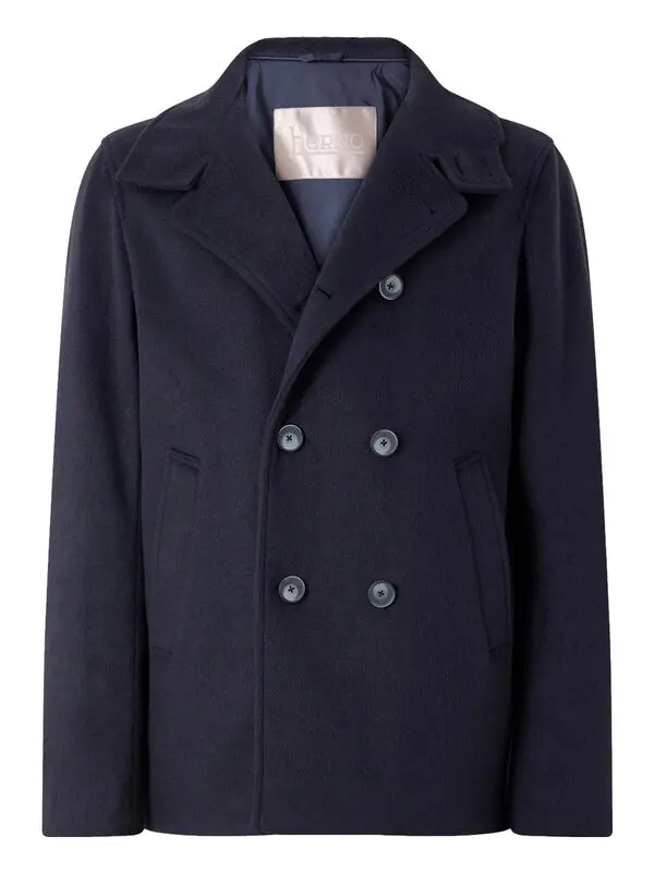 Herno Double-breasted Woven Coat - Blue