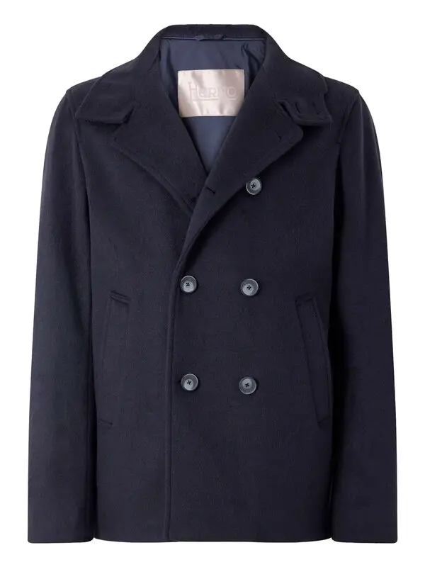 Herno Double-breasted Woven Coat - Navy