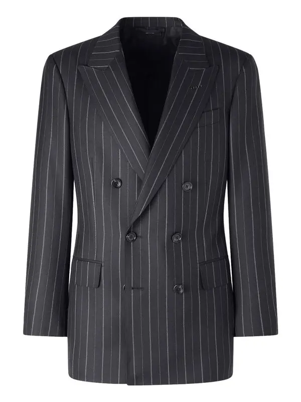 TOM FORD Atticus Slim-fit Double-breasted Striped Wool-twill Suit Jacket - Black