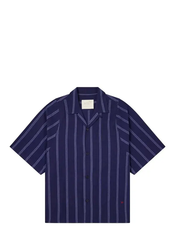 KARDO Yusuke Camp-collar Striped Cotton Shirt - Blue