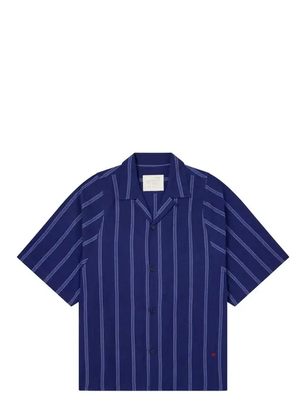 KARDO Yusuke Camp-collar Striped Cotton Shirt - Blue