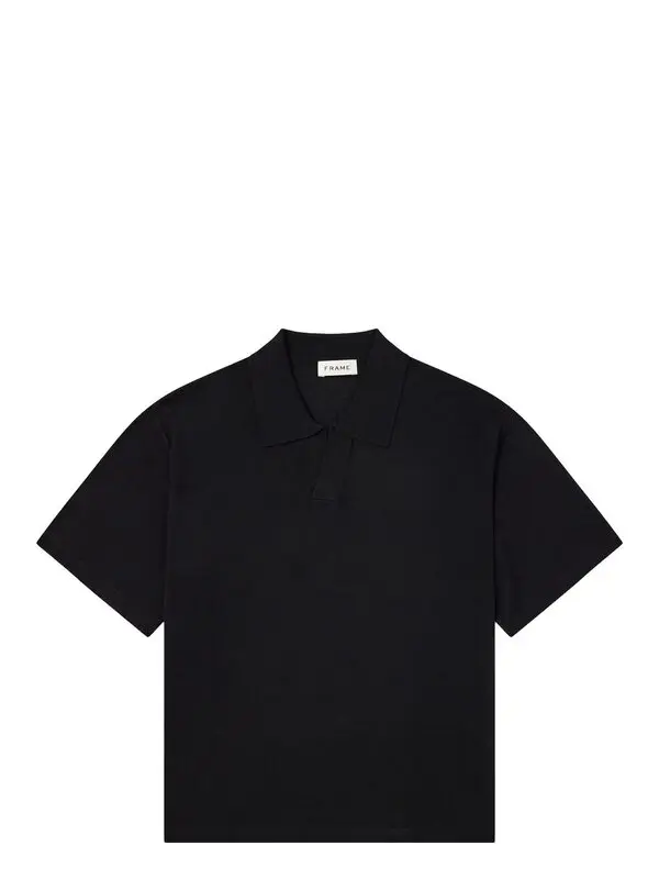 FRAME Knitted Cotton Polo Shirt - Black