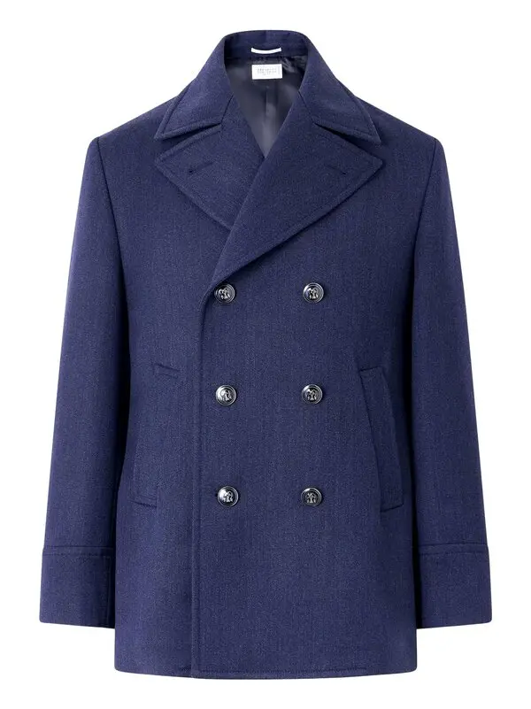 Brunello Cucinelli Double-breasted Wool And Silk-blend Coat - Navy
