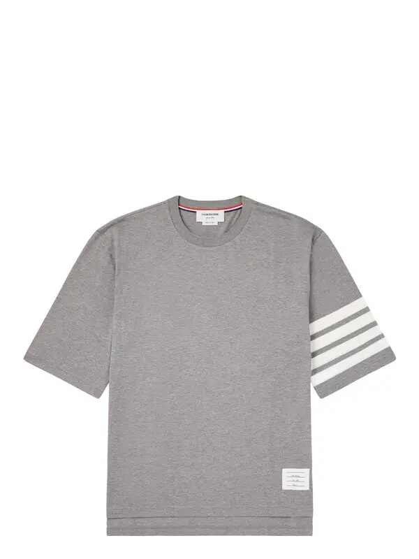 Thom Browne Logo-appliquéd Striped Cotton-jersey T-shirt - Gray