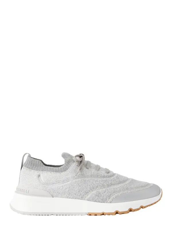 Brunello Cucinelli Stretch-knit Sneakers With Embossed Logo Detail - Gray