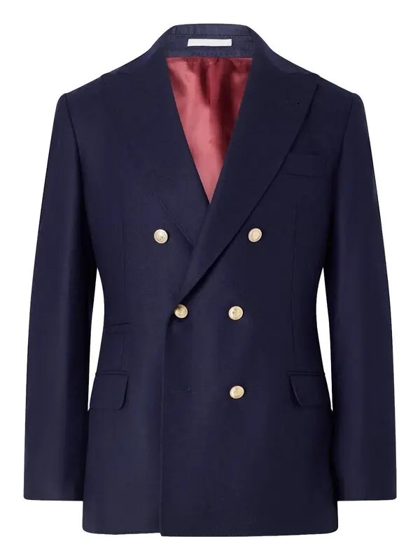 Brunello Cucinelli Double-breasted Wool Blazer - Blue