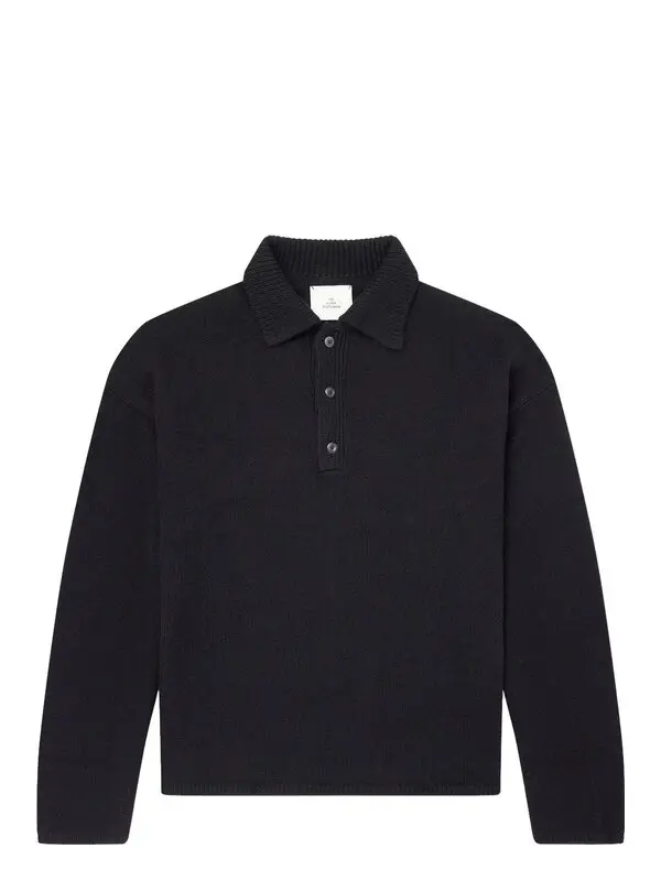 THE ELDER STATESMAN Dume Rugby Cashmere Polo Sweater - Black