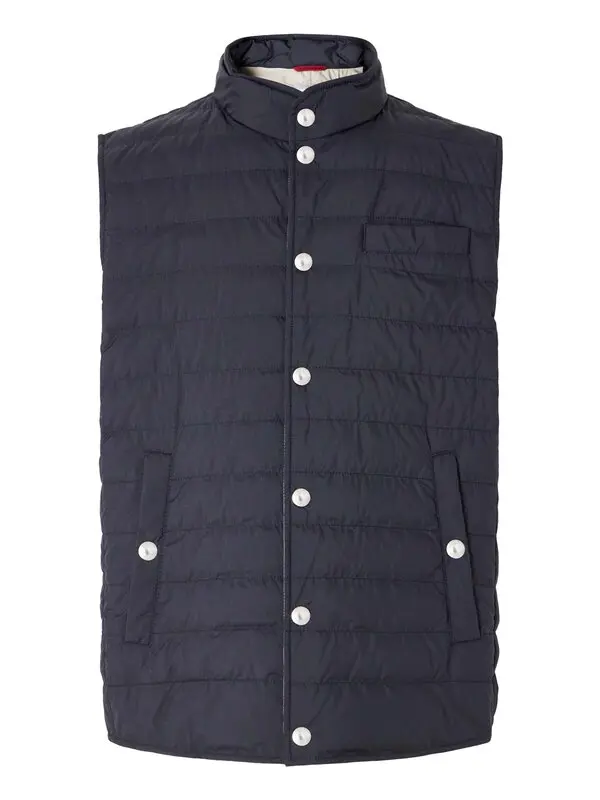 Brunello Cucinelli Quilted Shell Down Gilet - Navy