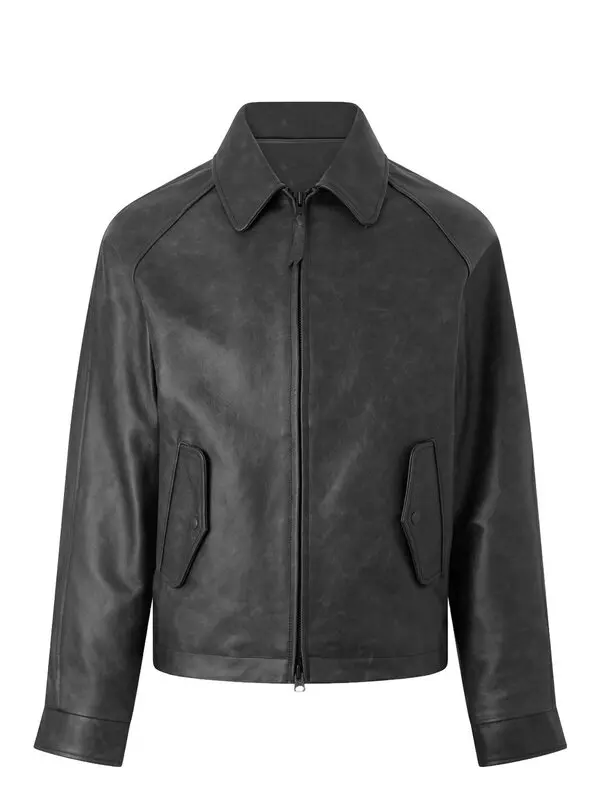 Golden Bear Dunbar" Distressed Leather Bomber Jacket - Black