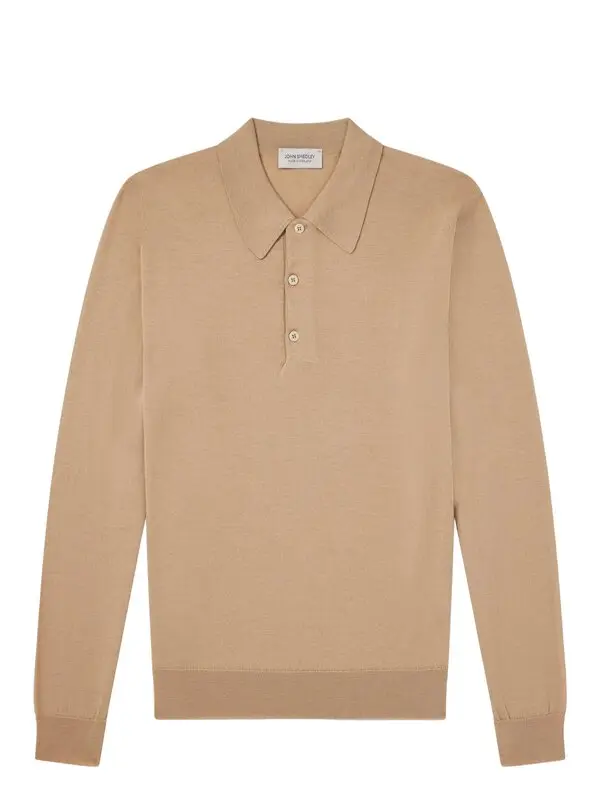John Smedley Caverhill Knitted Merino Wool Polo Shirt - Beige