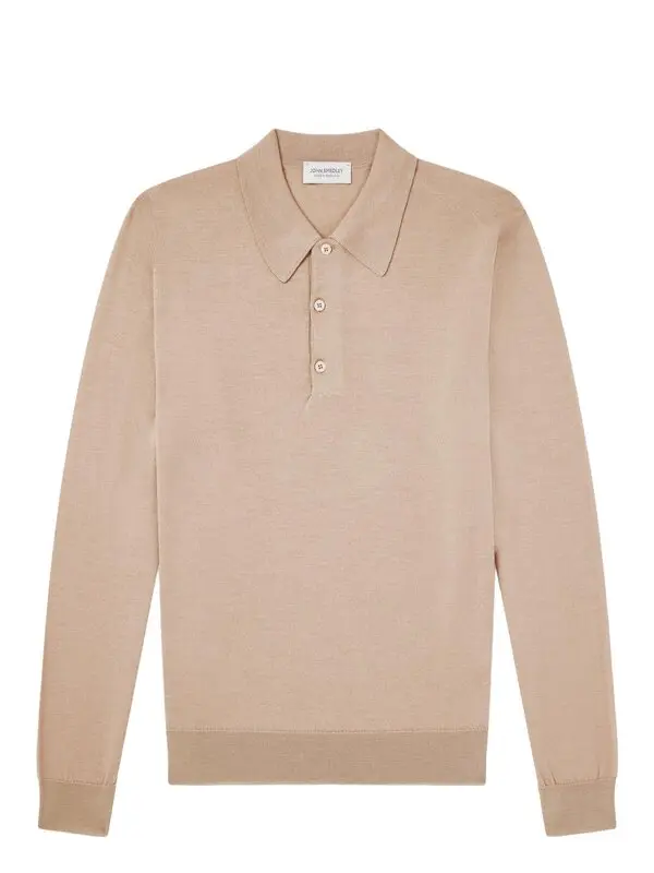 John Smedley Caverhill Knitted Merino Wool Polo Shirt - Neutrals