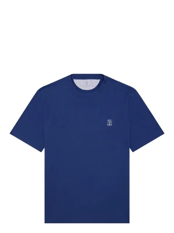 Brunello Cucinelli Layered Logo-print Cotton-jersey T-shirt - Blue