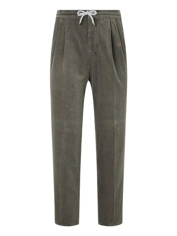 Brunello Cucinelli Straight-leg Cotton-corduroy Drawstring Trousers - Gray