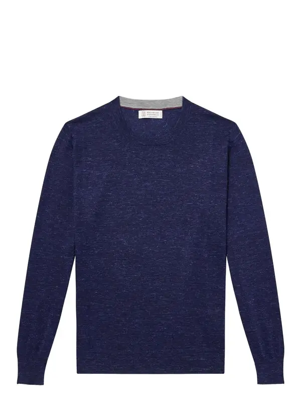 Brunello Cucinelli Cashmere, Silk And Linen-blend Sweater - Navy