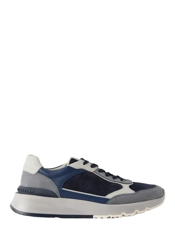 Brunello Cucinelli Paneled Suede And Leather Low-top Sneakers - Blue