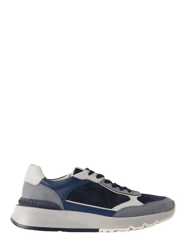 Brunello Cucinelli Paneled Suede And Leather Low-top Sneakers - Navy