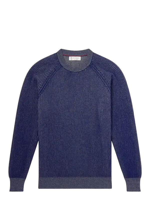 Brunello Cucinelli Ribbed Cashmere Sweater - Navy