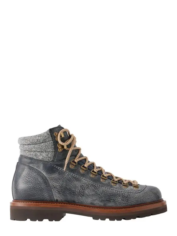 Brunello Cucinelli Oiled Leather Lace-up Boots - Gray