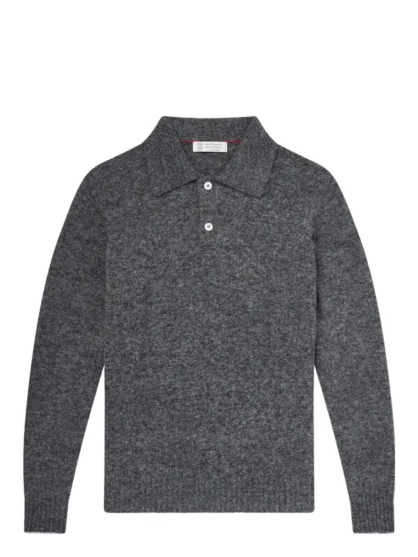 Brunello Cucinelli Brushed Alpaca-blend Polo Sweater - Gray