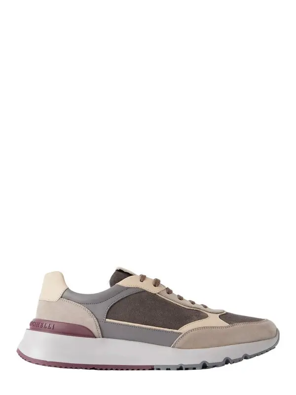 Brunello Cucinelli Paneled Suede And Leather Low Top Sneakers - Gray