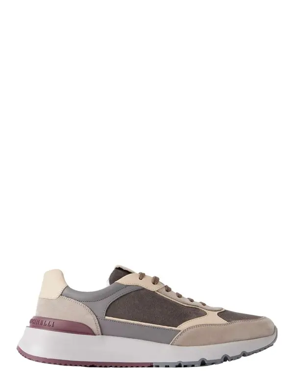 Brunello Cucinelli Paneled Suede And Leather Low Top Sneakers - Light Gray