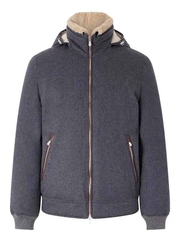 Brunello Cucinelli Shearling-trimmed Wool Down Hooded Jacket - Gray