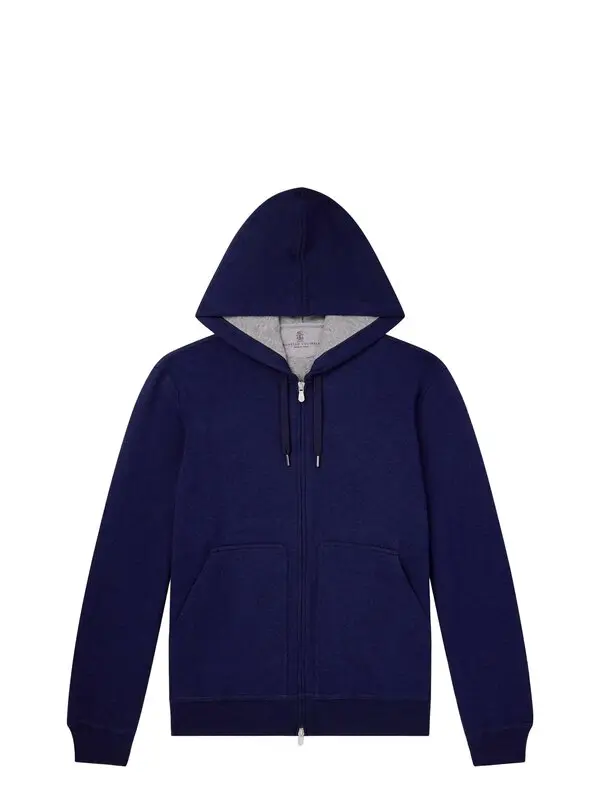 Brunello Cucinelli Cotton-blend Zip-up Hoodie - Navy