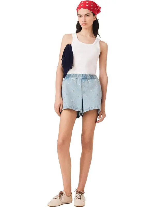 Maje Floral Denim Shorts - Blue