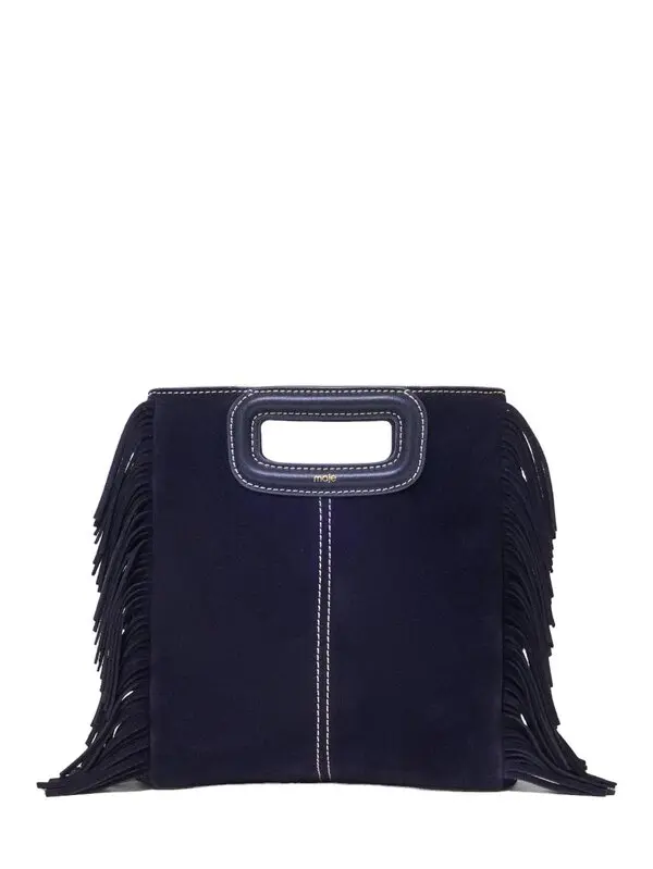 Maje Suede M Bag With Fringe Detail - Marine Blue