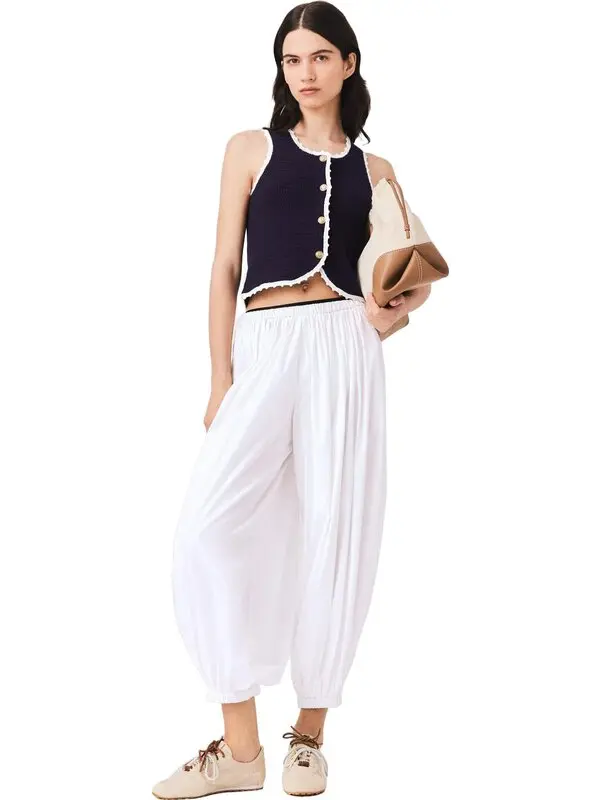 Maje Knit Top With Crochet Trim And Scalloped Edges - Navy