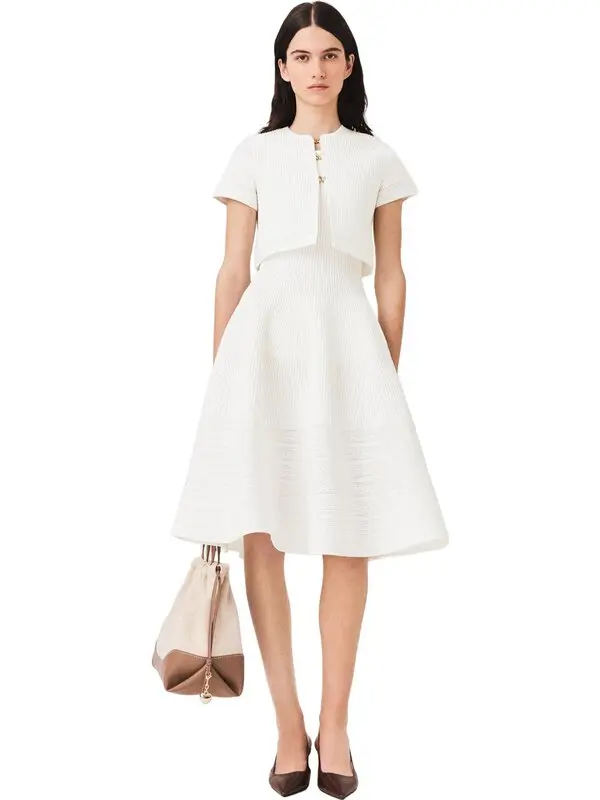 Maje Short-sleeved Ribbed Cardigan With Gold Clasps - White