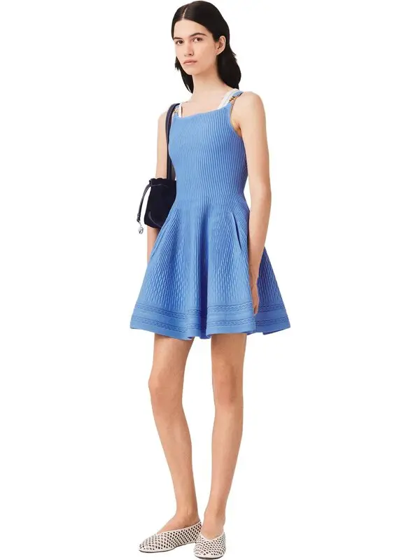 Maje Short Textured Knit Skater Dress - Blue